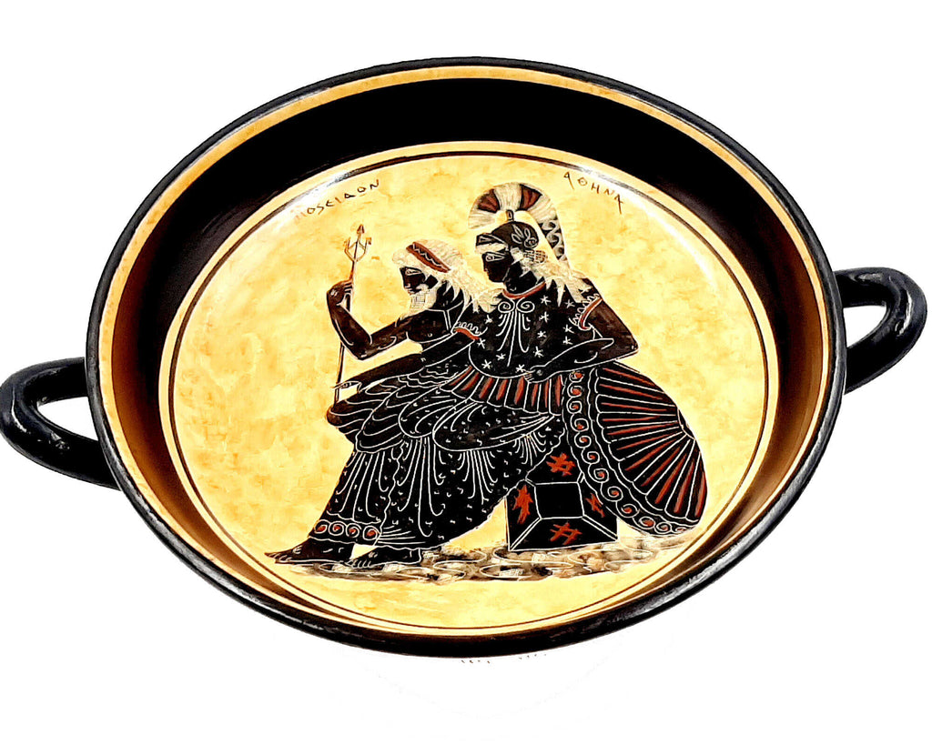 Kylix 26 cm - Poseidon & Athena | GBlack figure Pottery · Handmade ...